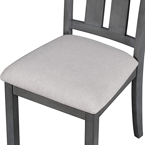 6 Piece Dining Table Set, Rectangle Dining Table with 4 Upholstered Chairs & a Bench, Kitchen Table Chairs Set for 6 Persons, Wood Dining Room Set (Gray)