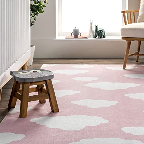 nuLOOM Lilia Machine Washable Kids Cloud Area Rug, 5' x 8', Pink