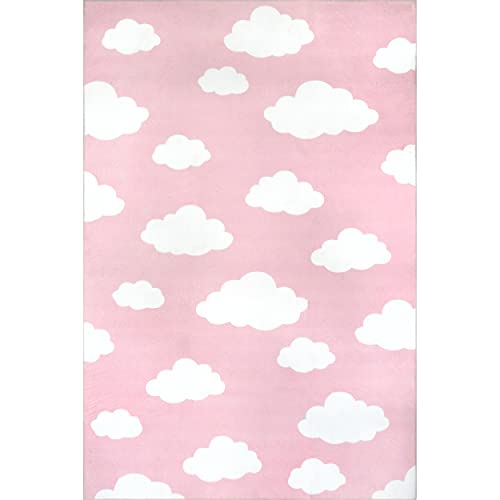 nuLOOM Lilia Machine Washable Kids Cloud Area Rug, 5' x 8', Pink