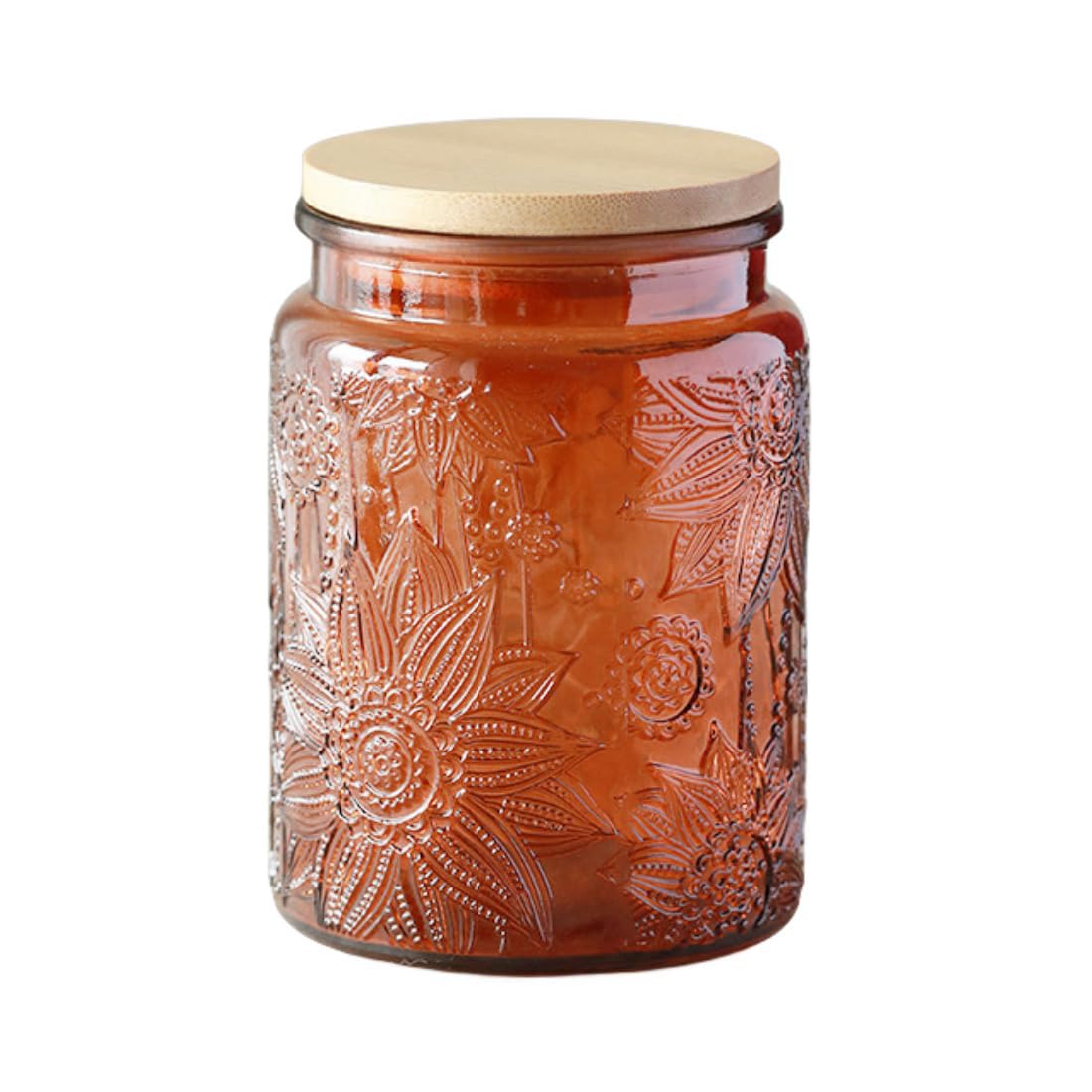 ANSQU Vintage Glass Kitchen Storage Counter Jar, Candy Jars with Lids, Coffee Container for Ground Coffee, Mason Jar Hold Coffee Beans, Tea, Sugar, Bath Salts & More, 23.7 FL OZ (Light Brown, 1Pack)