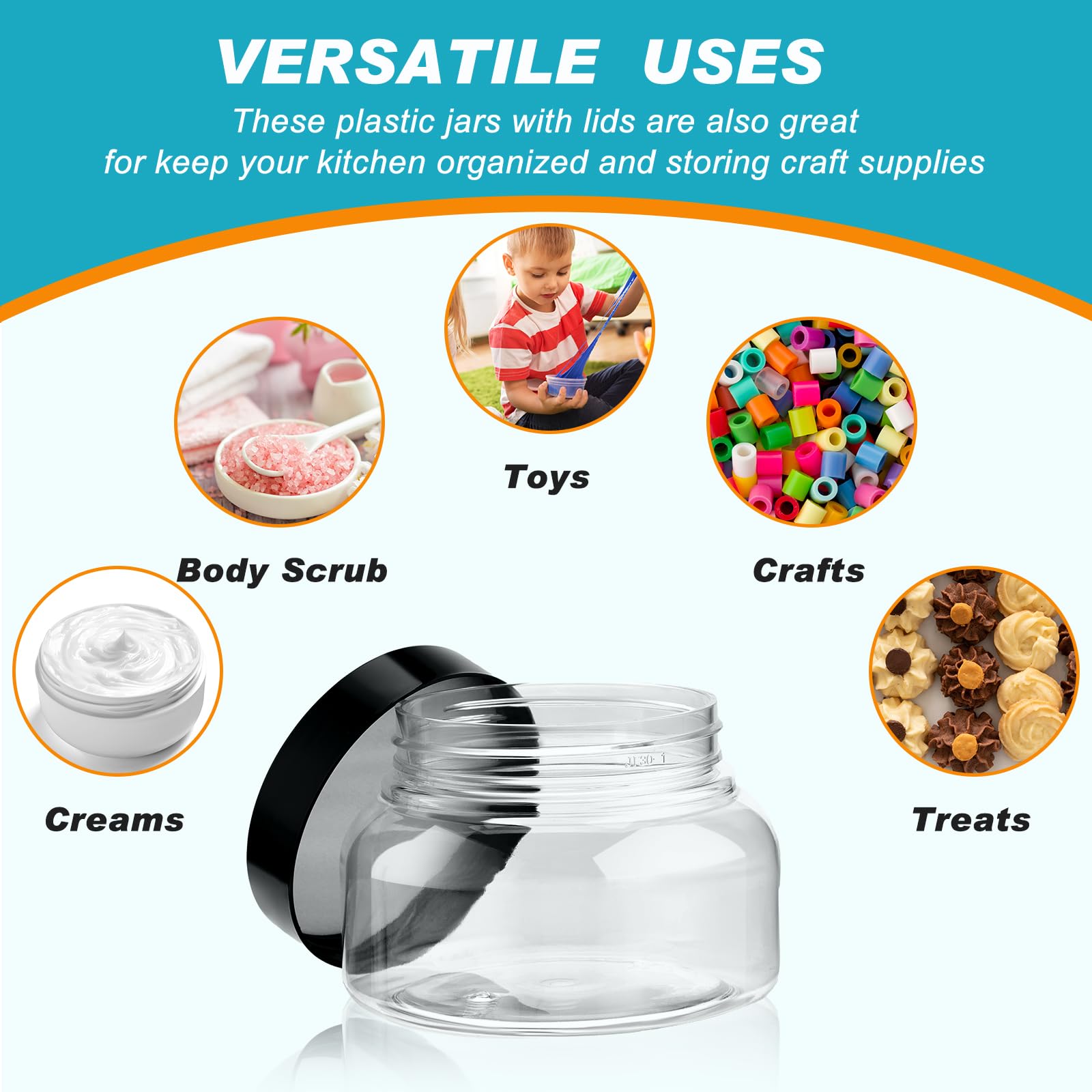 Dandat 24 Pcs Plastic Jars with Lid and Label PET Cosmetic Containers Leak Proof Empty Cosmetic Jars Refillable Storage Travel Containers for Lotion Cream Gel Powder(8 oz,Clear)