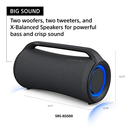 Sony SRS-XG500 X-Series Wireless Portable Bluetooth Boombox Party-Speaker with Big Powerful Sound, IP66 Water-resistant and Dustproof, 30 Hour-Battery, LED Ring Lighting, Speaker for Home and Outdoor