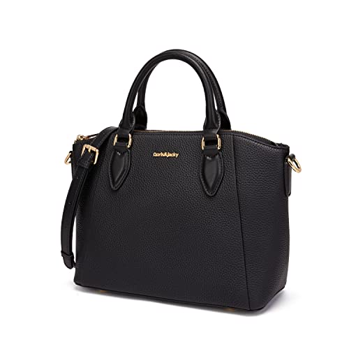 Satchel Handbags For Women Genuine Leather Shoulder Tote Handbags With Adjustable Strap (Black)