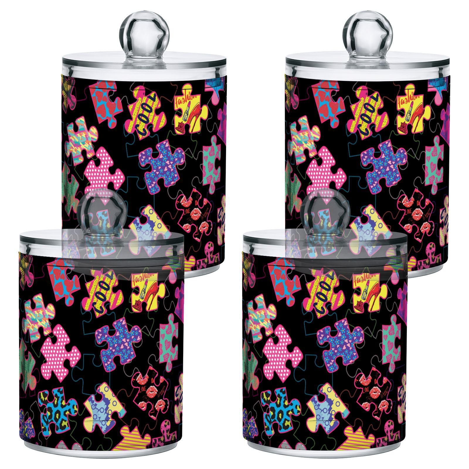 Puzzles 2 Pack Qtip Holder Organizer Dispenser Plastic Bathroom Jars Storage Containers with Lids Clear Plastic Storage Jars for Organizing
