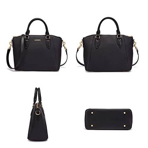 Satchel Handbags For Women Genuine Leather Shoulder Tote Handbags With Adjustable Strap (Black)