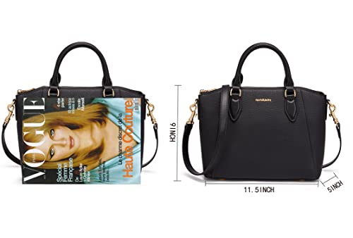 Satchel Handbags For Women Genuine Leather Shoulder Tote Handbags With Adjustable Strap (Black)