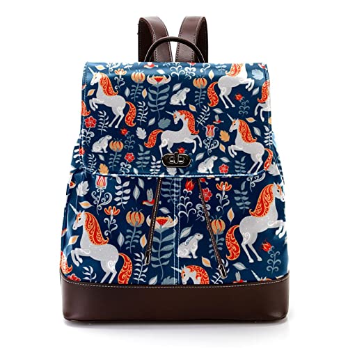 Unicorn Horse Forest Rabbit Women Leather Backpack Anti-theft Casual Shoulder Bag Fashion Ladies Satchel Bags