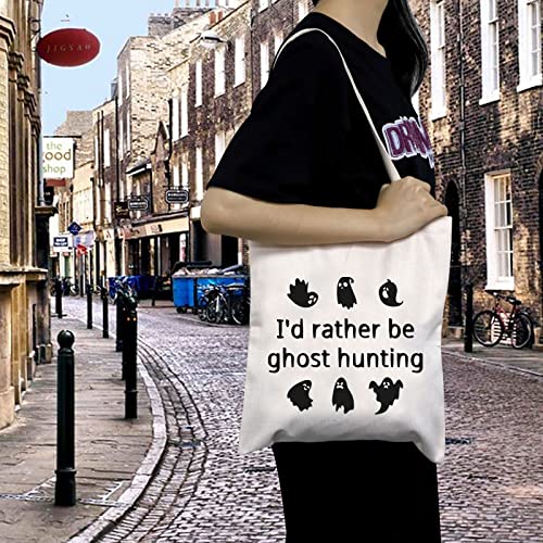 MBMSO Ghost Hunter Gifts Paranormal Investigator Gifts Cute Spooky Tote Bag I'd Rather be Ghost Hunting Bag Halloweenn gift (Ghost Hunting TB)