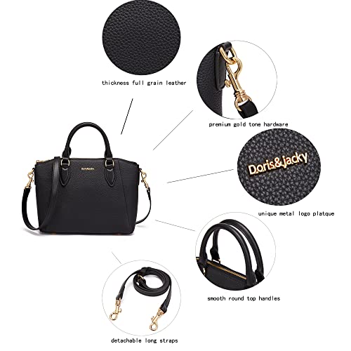 Satchel Handbags For Women Genuine Leather Shoulder Tote Handbags With Adjustable Strap (Black)