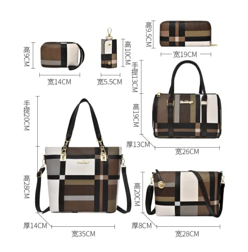 Women Fashion Handbags Wallet Tote Bag Shoulder Bag Top Handle Satchel Purse Set 4pcs (Brown)
