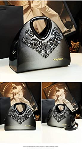 Shirt Luv Fashion Crystal Women Top Handle Satchel Handbags Leather Evening Bag Party Diamonds Shoulder Messenger Bags (Silver)