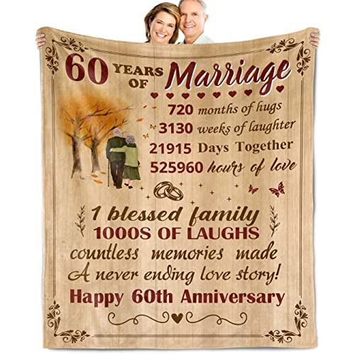 Pigipfu Anniversary Marriage Gifts, Anniversary Blankets 60x50 Gifts for Him, 60th Anniversary Wedding Gifts for Husband, 60 Year Anniversary Wedding Gifts for Wife, Anniversary Wedding Gifts for Her