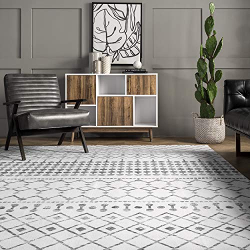 nuLOOM Moroccan Blythe Machine Washable Runner Rug, 2' 6" x 12', Grey