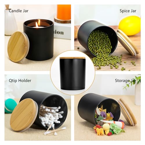 15 Pack Empty Clear Candle Jars with Bamboo Lids,10 OZ Glass Candle Jars for Making Candles,Bulk Jars for Making Candle Containers-Dishwasher Safe (Black)