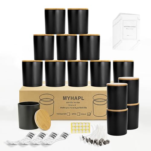 15 Pack Empty Clear Candle Jars with Bamboo Lids,10 OZ Glass Candle Jars for Making Candles,Bulk Jars for Making Candle Containers-Dishwasher Safe (Black)