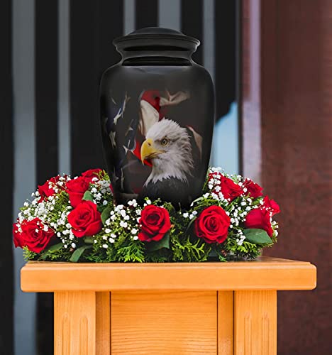 Honorary Memorials Patriotic Hearts Eagle Urn for Human Ashes | American Flag Cremation Urn for Adults, Cremation Urn for Veteran, Cremation Urns Medium Size, Handmade Funeral Urns with Velvet Bag
