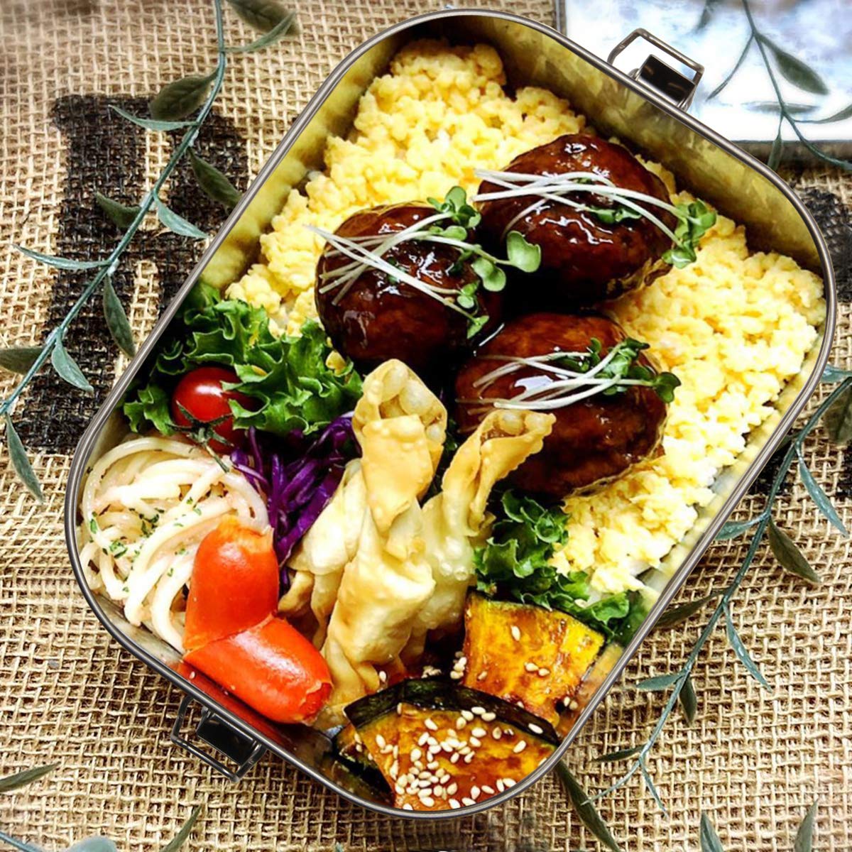 G.a HOMEFAVOR Stainless Steel Bento Lunch Box Container with Lock Clips Design, 1200ML Metal Lunch Box Containers - Dishwasher Safe - Stainless Lid - Leak Proof (No Compartments)