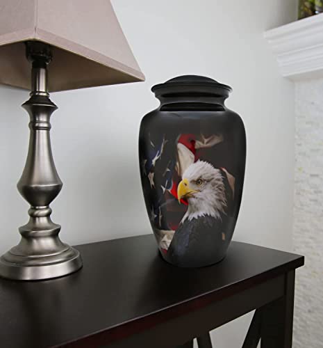 Honorary Memorials Patriotic Hearts Eagle Urn for Human Ashes | American Flag Cremation Urn for Adults, Cremation Urn for Veteran, Cremation Urns Medium Size, Handmade Funeral Urns with Velvet Bag