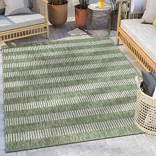 Well Woven Medusa Stria 5'3" x 7'3" Green Stripes Indoor/Outdoor Flat-Weave Area Rug