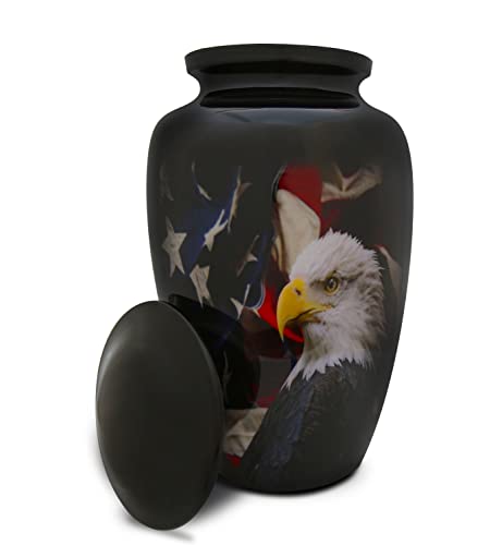 Honorary Memorials Patriotic Hearts Eagle Urn for Human Ashes | American Flag Cremation Urn for Adults, Cremation Urn for Veteran, Cremation Urns Medium Size, Handmade Funeral Urns with Velvet Bag