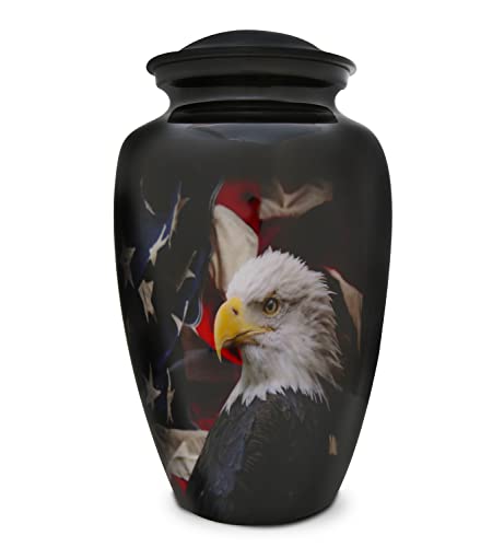 Honorary Memorials Patriotic Hearts Eagle Urn for Human Ashes | American Flag Cremation Urn for Adults, Cremation Urn for Veteran, Cremation Urns Medium Size, Handmade Funeral Urns with Velvet Bag
