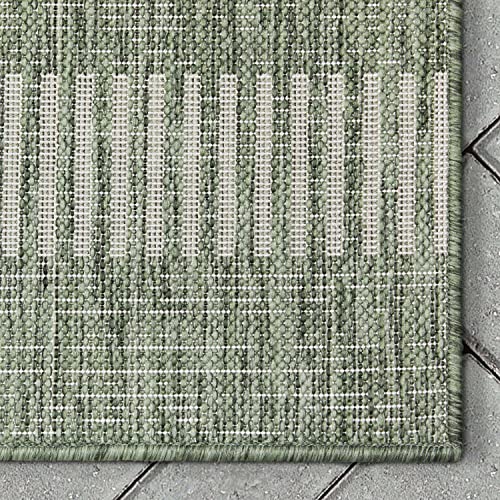 Well Woven Medusa Stria 5'3" x 7'3" Green Stripes Indoor/Outdoor Flat-Weave Area Rug