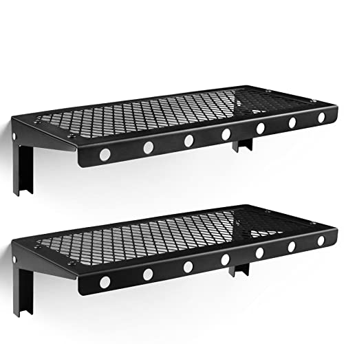 Sedesbon Floating Wall Shelves Set of 2, Black Floating Shelves,Wall-Mounted Bookshelf,Mesh Panel, Used in Living Room, Kitchen, Bathroom ļ¼Garage,Folding with Hooks.