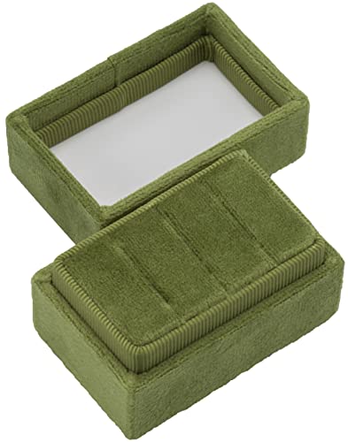 Rectangle Velvet Ring Box Storage 3 Slots for Wedding Ceremony Proposal Engagement Birthday Gift (Olive Green)