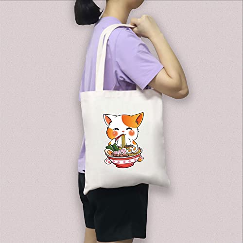 BDPWSS Cat Mom Tote Bag Ramen Cat Neko Anime Kawaii Gift Cat Lover Canvas Shoulder Bag Crazy Cat Lady Gift Ramen Fans Handbag (Cat ramen TG)