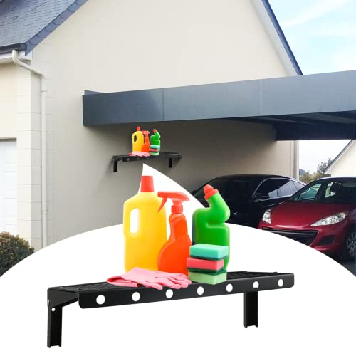 Sedesbon Floating Wall Shelves Set of 2, Black Floating Shelves,Wall-Mounted Bookshelf,Mesh Panel, Used in Living Room, Kitchen, Bathroom ,Garage,Folding with Hooks.