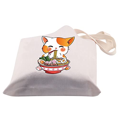 BDPWSS Cat Mom Tote Bag Ramen Cat Neko Anime Kawaii Gift Cat Lover Canvas Shoulder Bag Crazy Cat Lady Gift Ramen Fans Handbag (Cat ramen TG)
