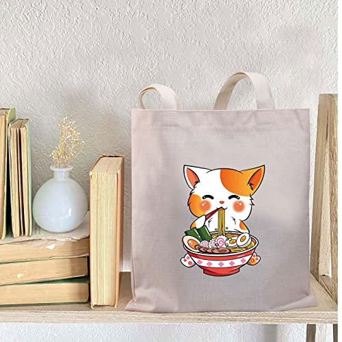 BDPWSS Cat Mom Tote Bag Ramen Cat Neko Anime Kawaii Gift Cat Lover Canvas Shoulder Bag Crazy Cat Lady Gift Ramen Fans Handbag (Cat ramen TG)