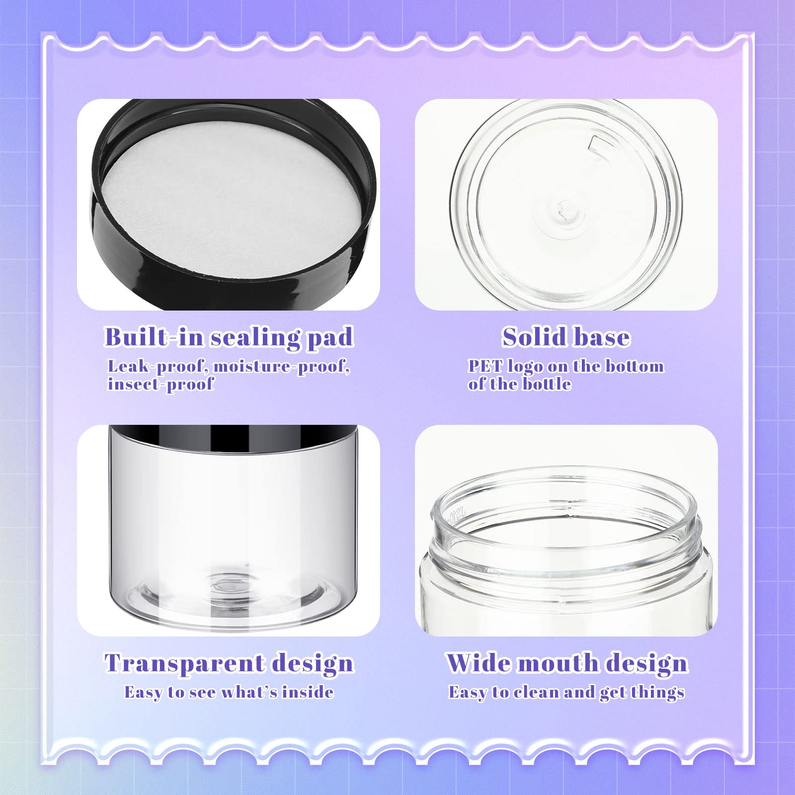Aoriher 150 Pcs Plastic Container Jars with Lids Round Cosmetic Jars Empty Plastic Container for Lotion, Cream, Ointments, Makeup, Eye Shadow, Rhinestone, Samples, Pot, Travel Storage(2 oz,Black)