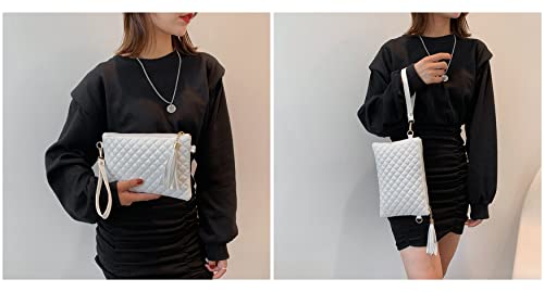Amamcy Women Quilted Wristlet Clutch with Tassel Envelope Bag Lightweight Clutch Handbag Faux Leather Wallet for Ladies