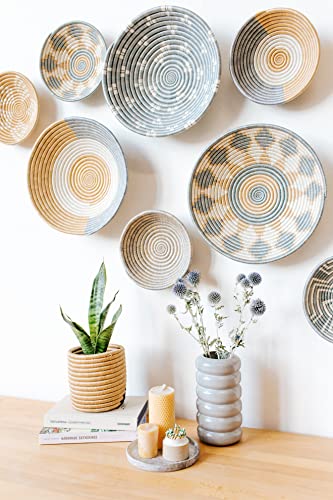 Small African Basket- Magoma/Rwanda Basket/Woven Bowl/Sisal & Sweetgrass Basket/Blue-Gray, White