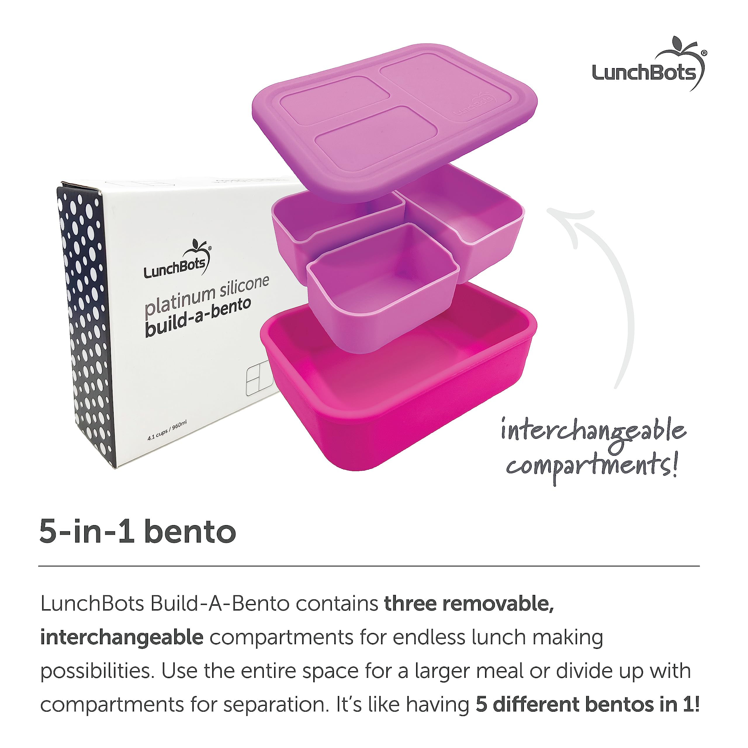 LunchBots Build -a- Bento Lunch Box, Silicone Bento Box for Kids, Multi-Compartment Lunch Container, Oven & Dishwasher Safe, BPA Free, 28 oz - Yellow