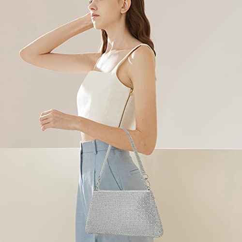 Topfive Rhinestones Purses Women's Hobo Bags Sparkly Silver Evening bling Crystal Clutch for Party Wedding (silver-01)