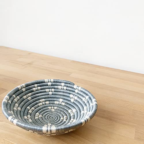 Small African Basket- Magoma/Rwanda Basket/Woven Bowl/Sisal & Sweetgrass Basket/Blue-Gray, White