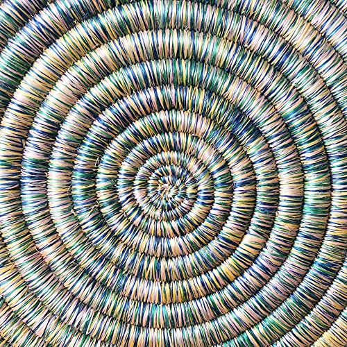 African Woven Trivet- Bwisige/Rwanda Trivet/Sisal & Sweetgrass/Blue, Green, Blush, Golden Yellow, Tan