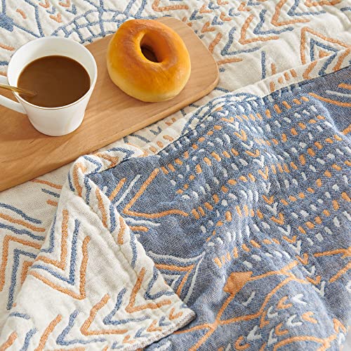 COLLACT Boho Throw Blanket for Couch Cotton Sofa Jacquard Coverlet Orange Throw Blankets for Bed Bohemian Geometric Throws Soft Cozy Quilted Blanket Year Round 60x80 Inch Orange