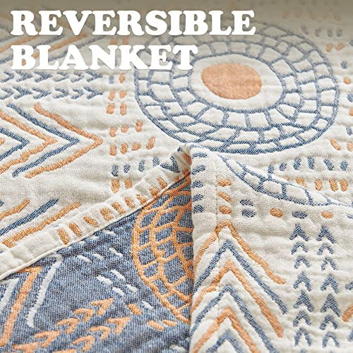 COLLACT Boho Throw Blanket for Couch Cotton Sofa Jacquard Coverlet Orange Throw Blankets for Bed Bohemian Geometric Throws Soft Cozy Quilted Blanket Year Round 60x80 Inch Orange