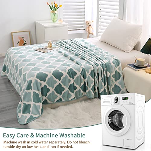 Qucover Fleece Throw Blanket Large 60x80 Light Green Flannel Sofa Throw, Clearance Throws for Couch Armchair Beds and Travel