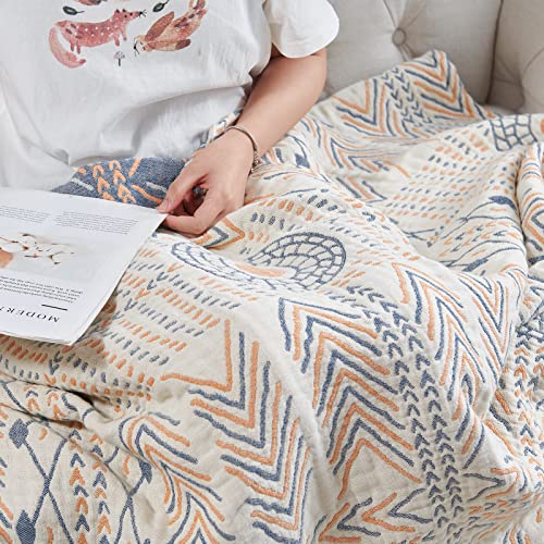 COLLACT Boho Throw Blanket for Couch Cotton Sofa Jacquard Coverlet Orange Throw Blankets for Bed Bohemian Geometric Throws Soft Cozy Quilted Blanket Year Round 60x80 Inch Orange