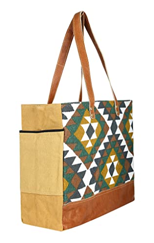KPL Sel De Mer Upcycled Canvas and leather Hand Bag Cowhide Tote Bag shopping bag carry on leather bag