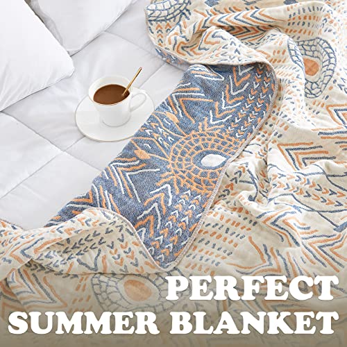 COLLACT Boho Throw Blanket for Couch Cotton Sofa Jacquard Coverlet Orange Throw Blankets for Bed Bohemian Geometric Throws Soft Cozy Quilted Blanket Year Round 60x80 Inch Orange