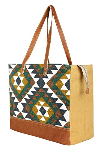KPL Sel De Mer Upcycled Canvas and leather Hand Bag Cowhide Tote Bag shopping bag carry on leather bag