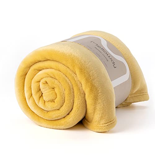 Mellowdy Plush Flannel Blanket Cozy Warm Soft Fleece Fall Fuzzy Throw Blanket for Couch Sofa Bed Camping Traveling Boys Girls (Misted Yellow, 50''x60'') - 320GSM