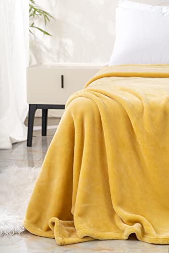 Mellowdy Plush Flannel Blanket Cozy Warm Soft Fleece Fall Fuzzy Throw Blanket for Couch Sofa Bed Camping Traveling Boys Girls (Misted Yellow, 50''x60'') - 320GSM