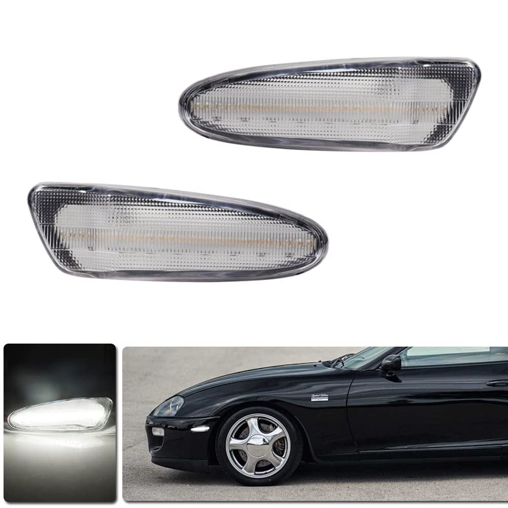 KENRTIR Clear Lens White LED Lamp Compatible with 1997 1998 Toyota SUPRA MK.4 & 2000-2005 Toyota Celica Front Corner Fender Side Marker Light