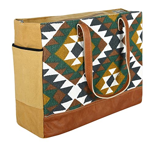 KPL Sel De Mer Upcycled Canvas and leather Hand Bag Cowhide Tote Bag shopping bag carry on leather bag